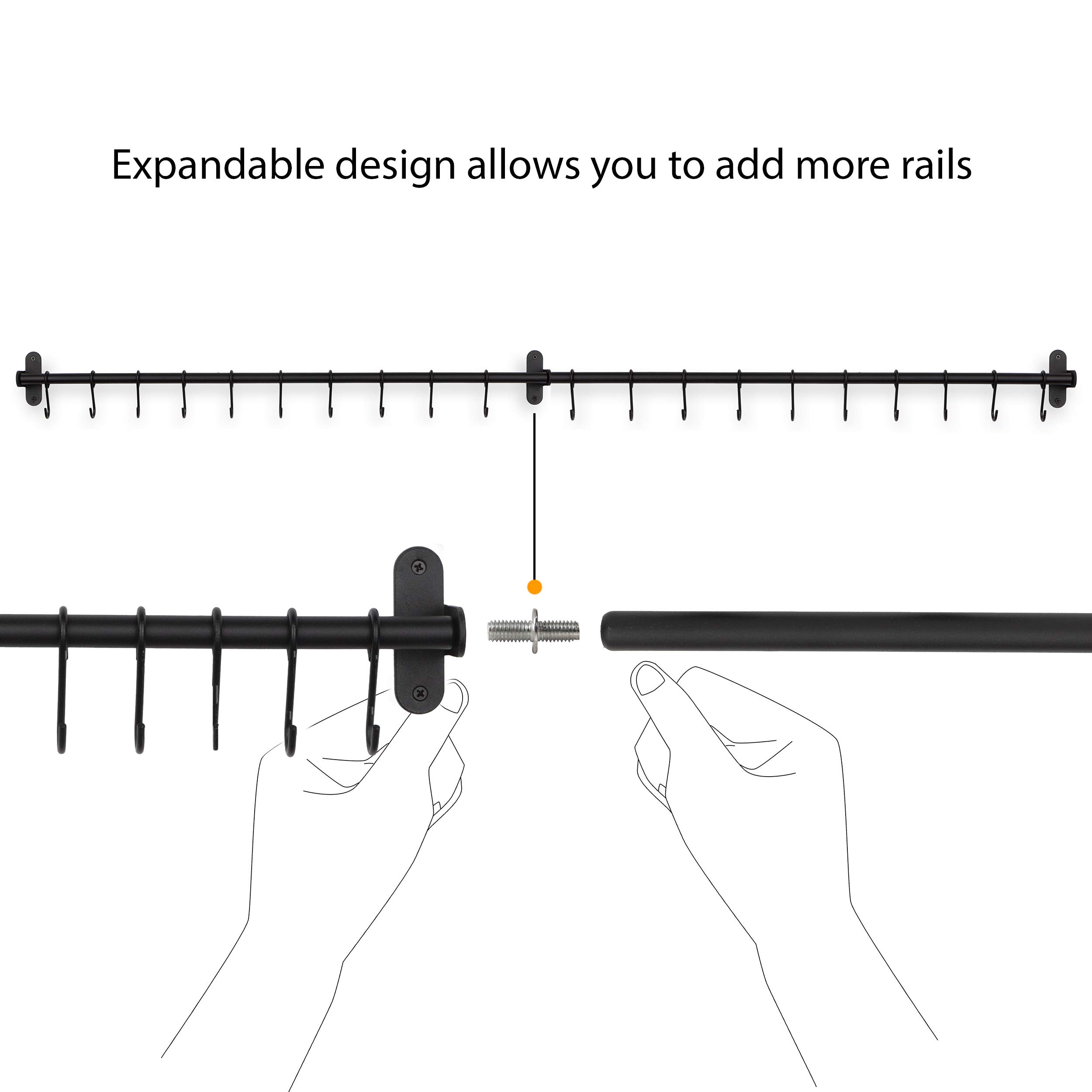Wallniture Lyon Hanging Pot Rack for Kitchen Organization and Storage, Black Kitchen Utensil Holders with 20 S Hooks for Hanging Pots and Pans Set, 17" Coffee Mug Holder Wall Mount Set of 2