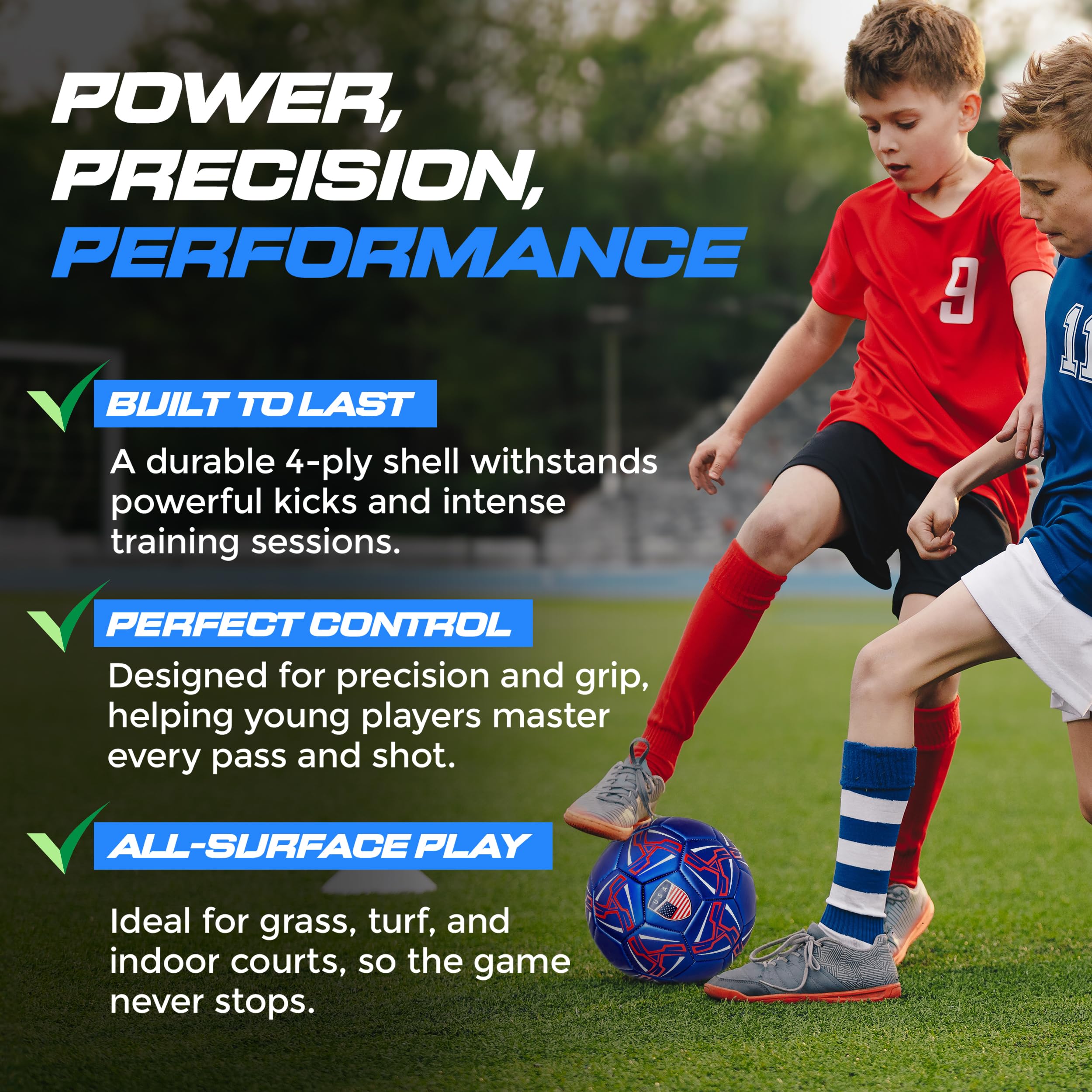 Western Star Game and Match USA Mexico Soccer Ball - Size 4 and Size 5 - Thick 4-Ply Shell - Performance - Ideal for Youth Training and Games for Kids 8-12 Teens 13-16