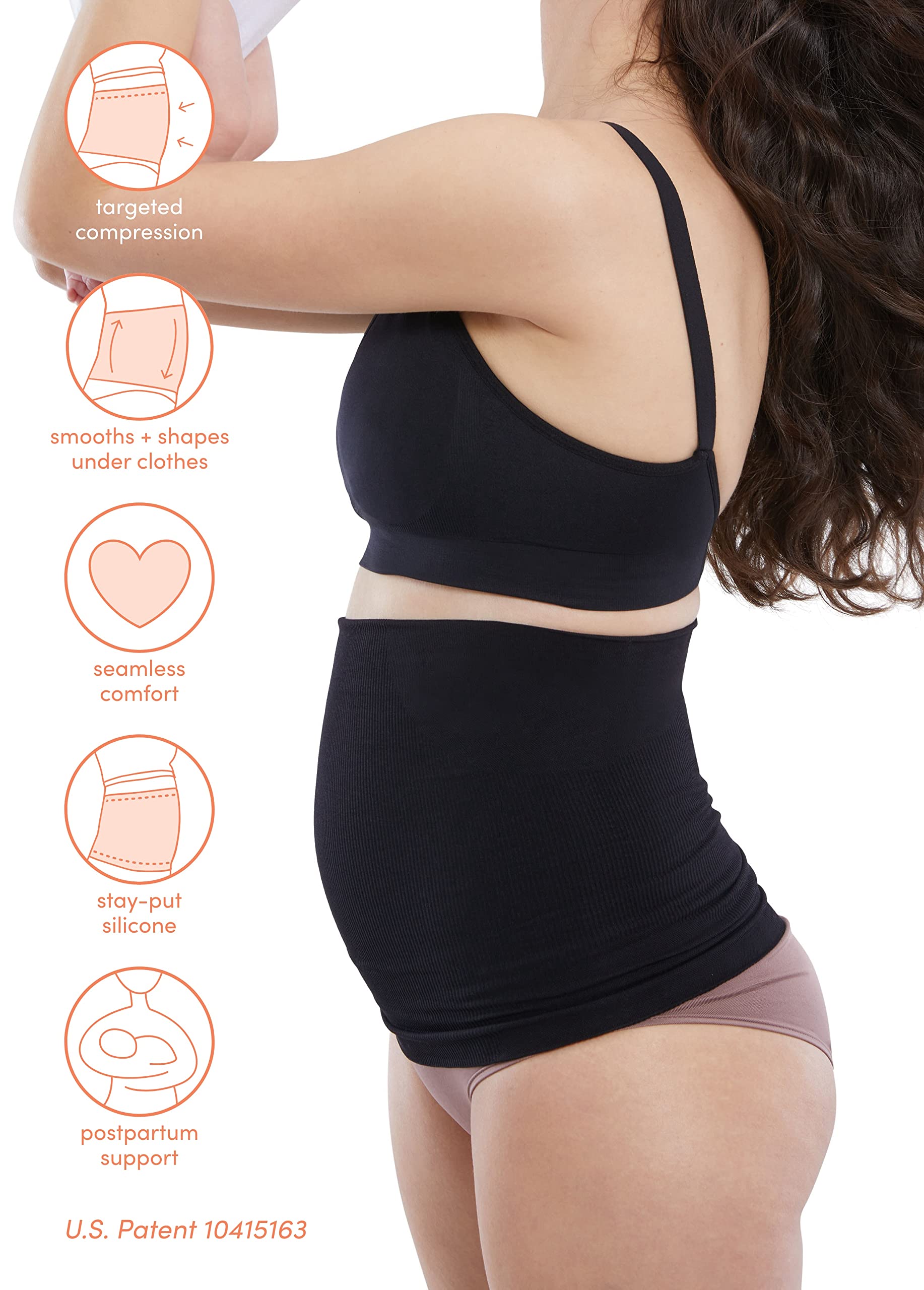 Ingrid & Isabel Basics Afterband - Postpartum Belly Band – After Birth & Post Surgery Compression Wrap for Abdominal Support and Recovery - Black (S/M)