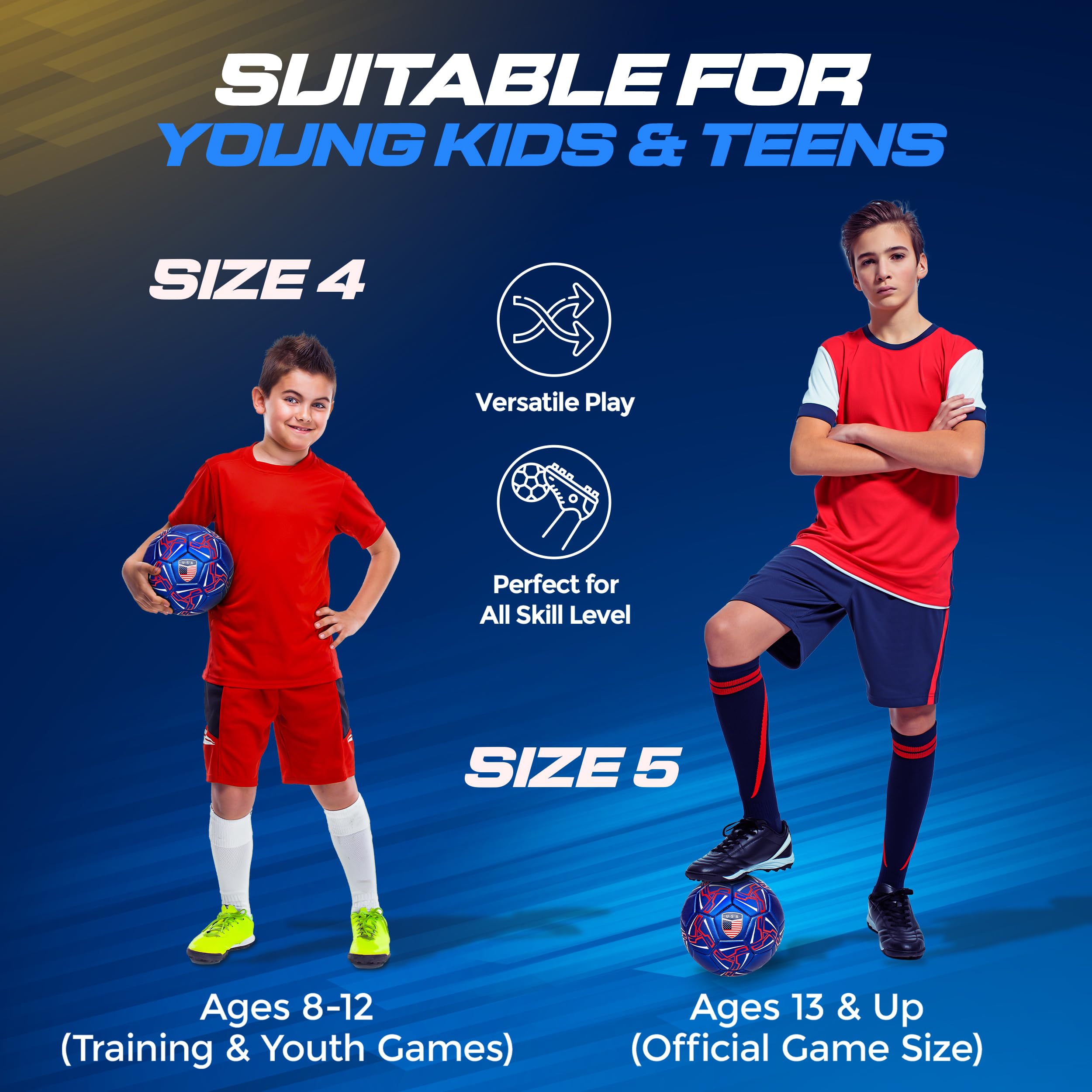 Western Star Game and Match USA Mexico Soccer Ball - Size 4 and Size 5 - Thick 4-Ply Shell - Performance - Ideal for Youth Training and Games for Kids 8-12 Teens 13-16