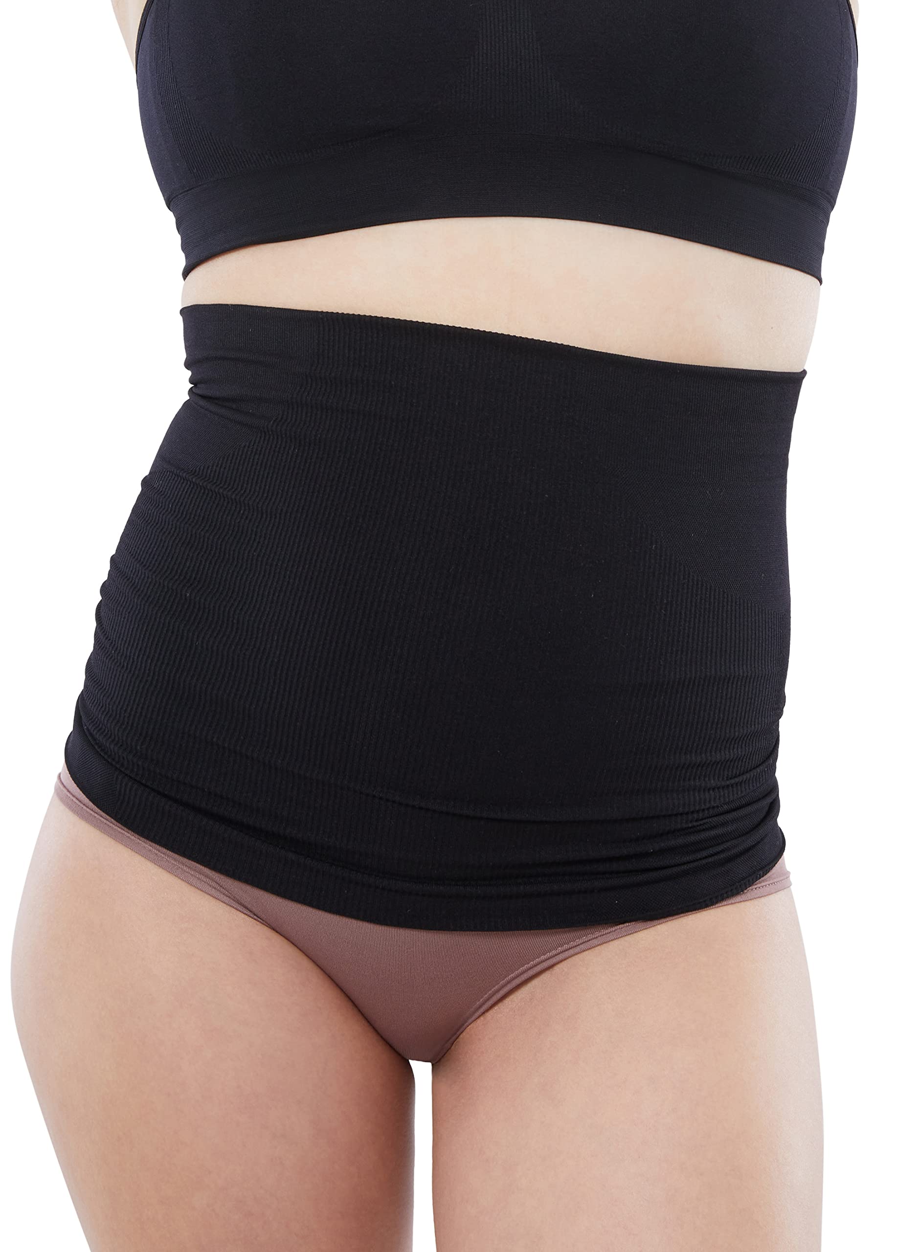 Ingrid & Isabel Basics Afterband - Postpartum Belly Band – After Birth & Post Surgery Compression Wrap for Abdominal Support and Recovery - Black (S/M)