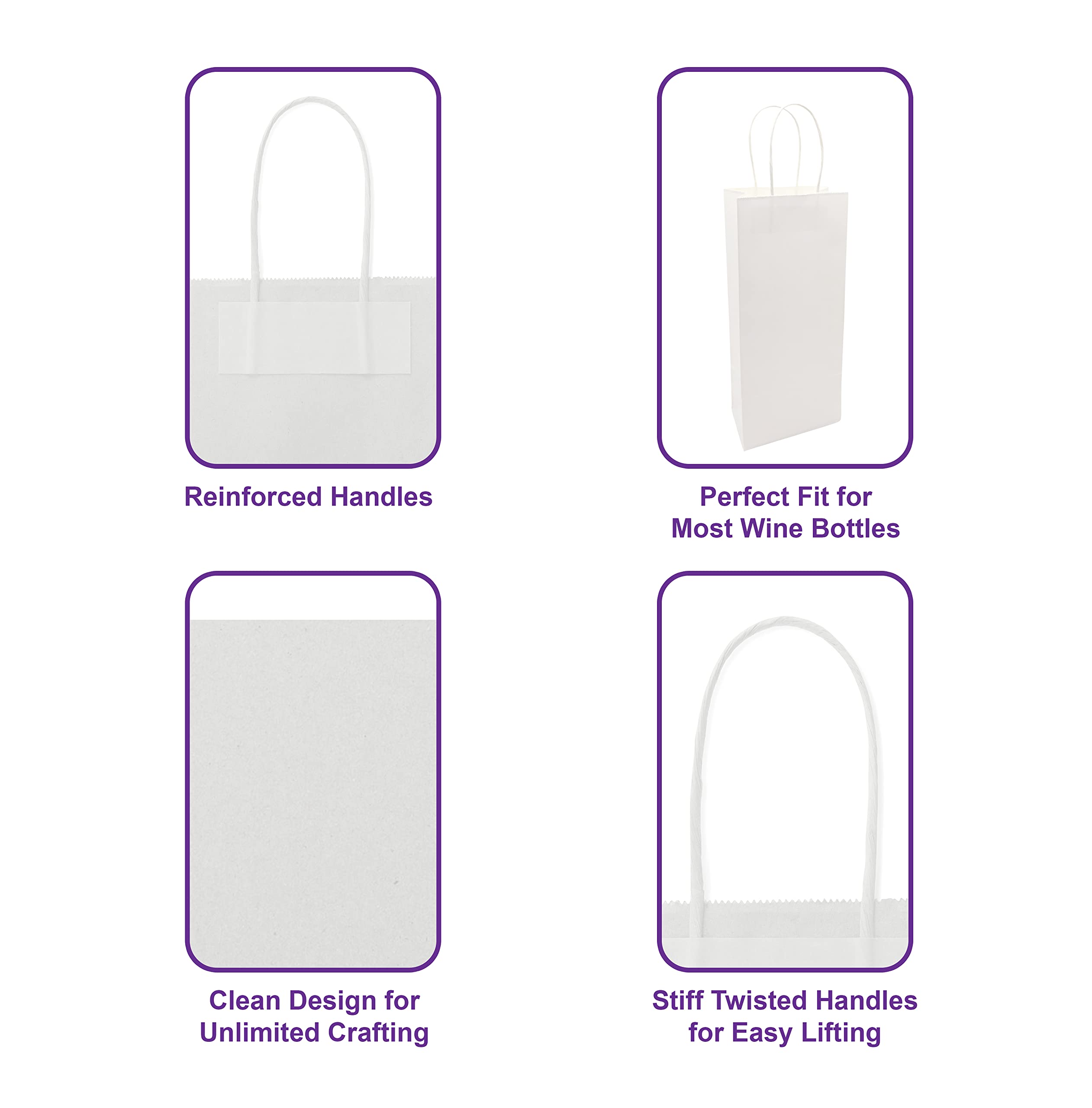 SAM WRAP Wine Bags, White Paper Bags, for Wine Spirits 5.75" x 3.25" x 13" Gift Bags, White Kraft Bags (50)