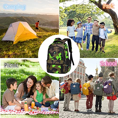 Yvechus Camo Backpack Set with Lunch Bag Lightweight Waterproof School Backpack Bookbag for Boys Girls (D-Style Camo Green)