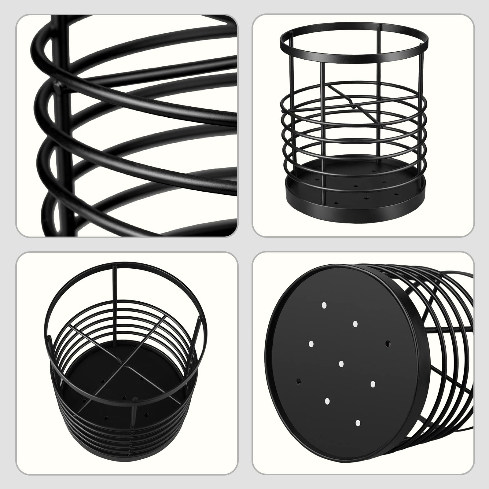 RedCall Utensil Holder for Kitchen Counter,Cooking Utensil Holder for Spatula Spoon,Wire Utensil Organizer,Metal Stainless Steel Round Utensil Caddy Crock Flatware Storage for Countertop (Black)