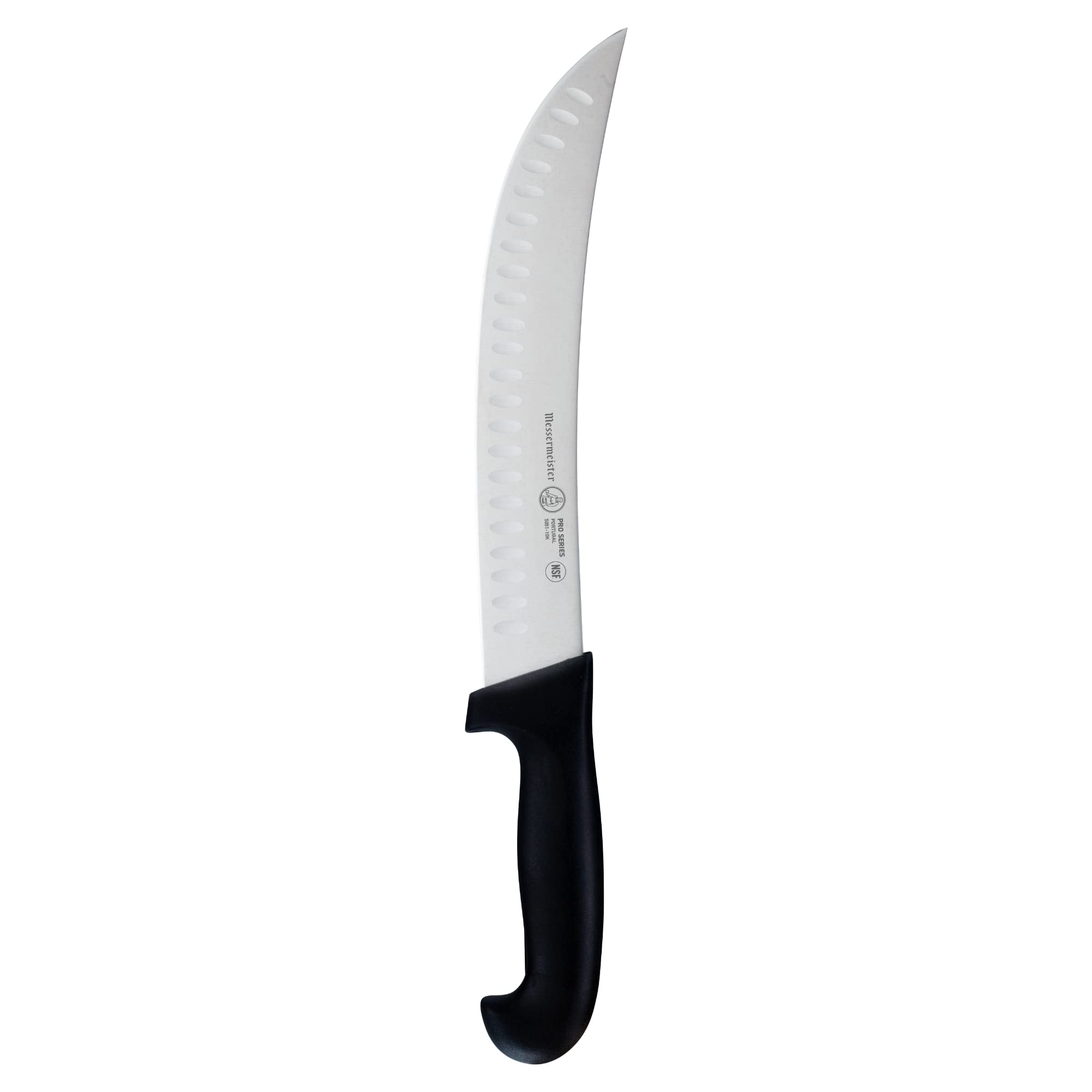 Messermeister Pro Series 10” Kullenschliff Scimitar Knife - German X50 Stainless Steel & NSF-Approved PolyFibre Handle - 15-Degree Edge, Rust Resistant & Easy to Maintain - Made in Portugal