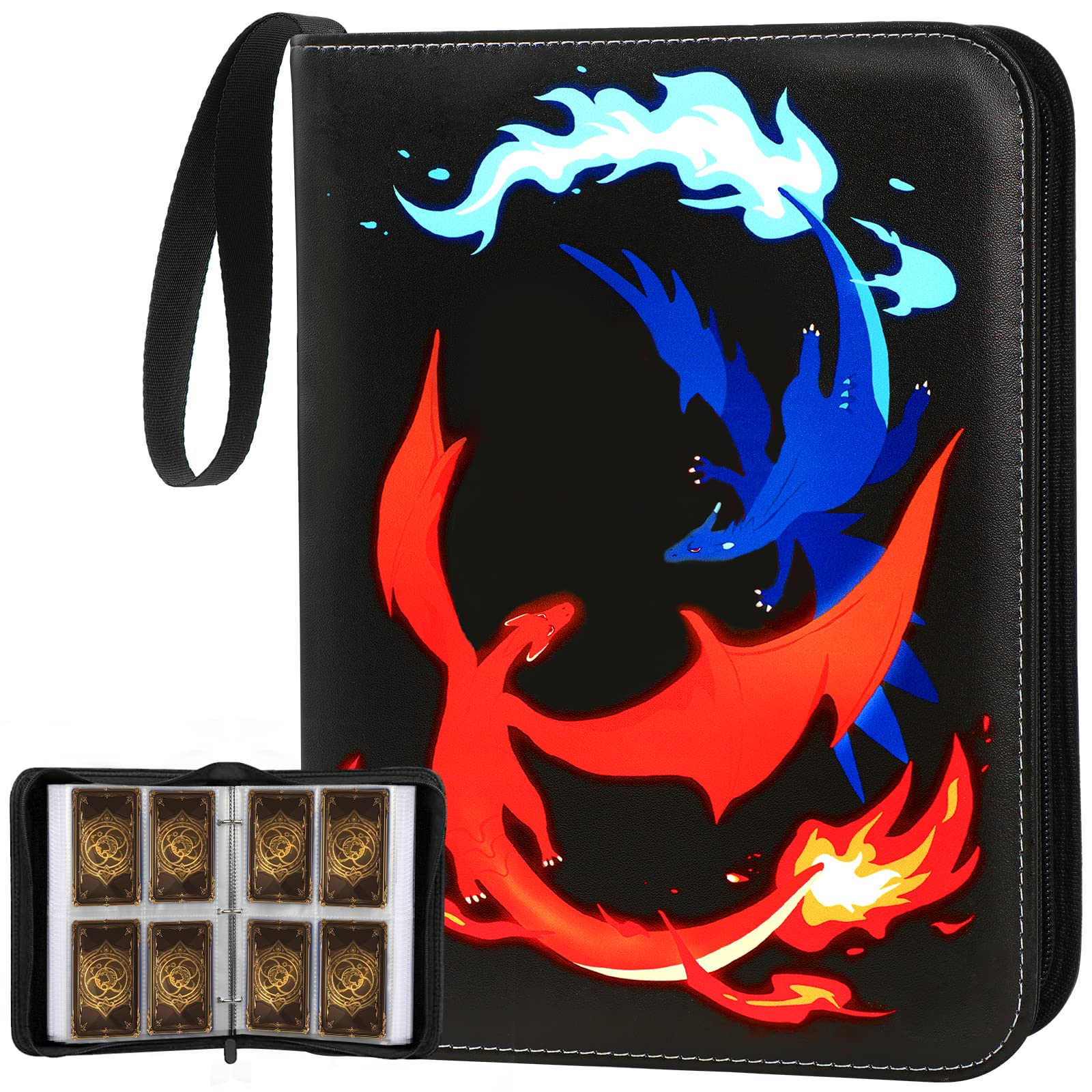 4 Pocket Card Binder for Cards, 400 Pockets Trading Card Binder With Removable Card Sleeves, 3-Rings Zippered Style Card Collection Binder for Game Cards and Sports Cards
