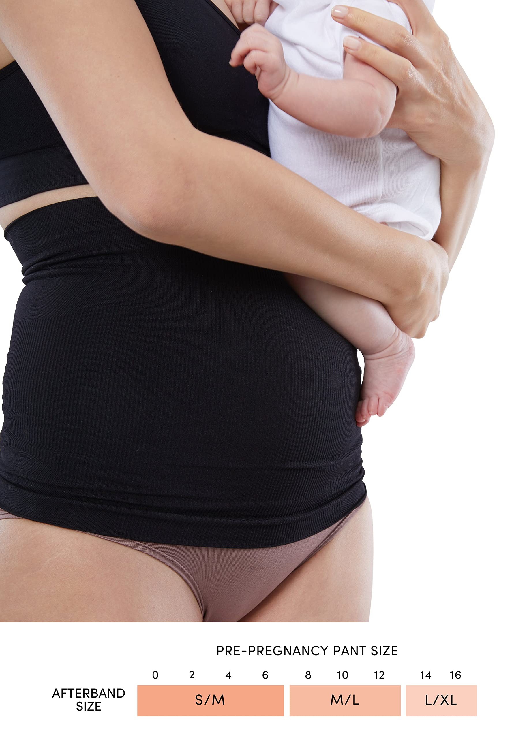 Ingrid & Isabel Basics Afterband - Postpartum Belly Band – After Birth & Post Surgery Compression Wrap for Abdominal Support and Recovery - Black (S/M)