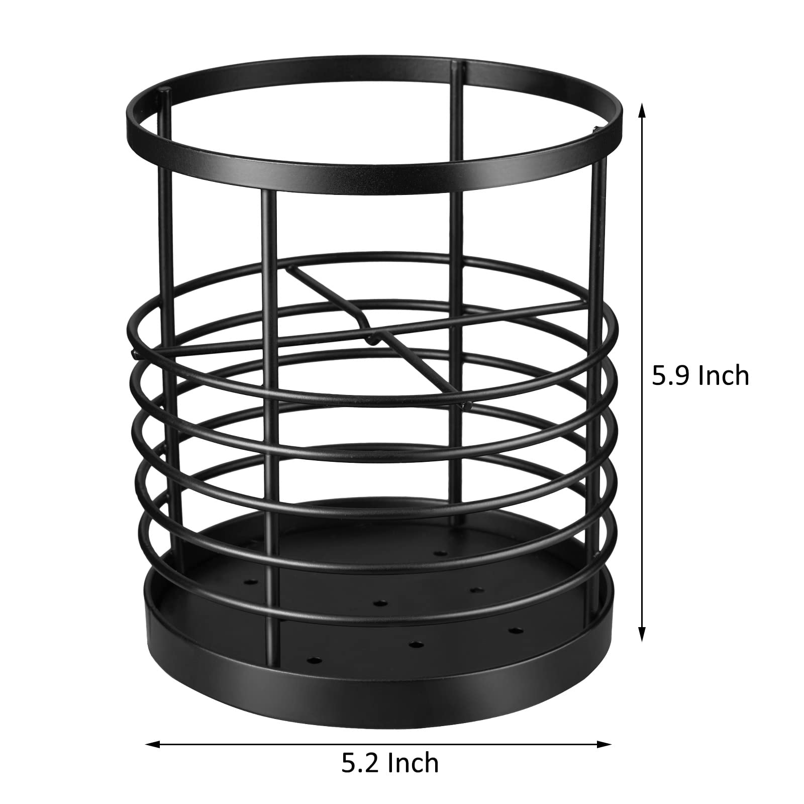 RedCall Utensil Holder for Kitchen Counter,Cooking Utensil Holder for Spatula Spoon,Wire Utensil Organizer,Metal Stainless Steel Round Utensil Caddy Crock Flatware Storage for Countertop (Black)