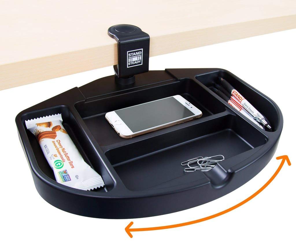 Stand Steady Pen Cup | Original 3-in-1 Desk Organizer | Free Up Desk Space with Clamp On Pen Holder & Bag Hook | No Drill Needed | Organize Pencils, Markers, Paper Clips & More (Black)