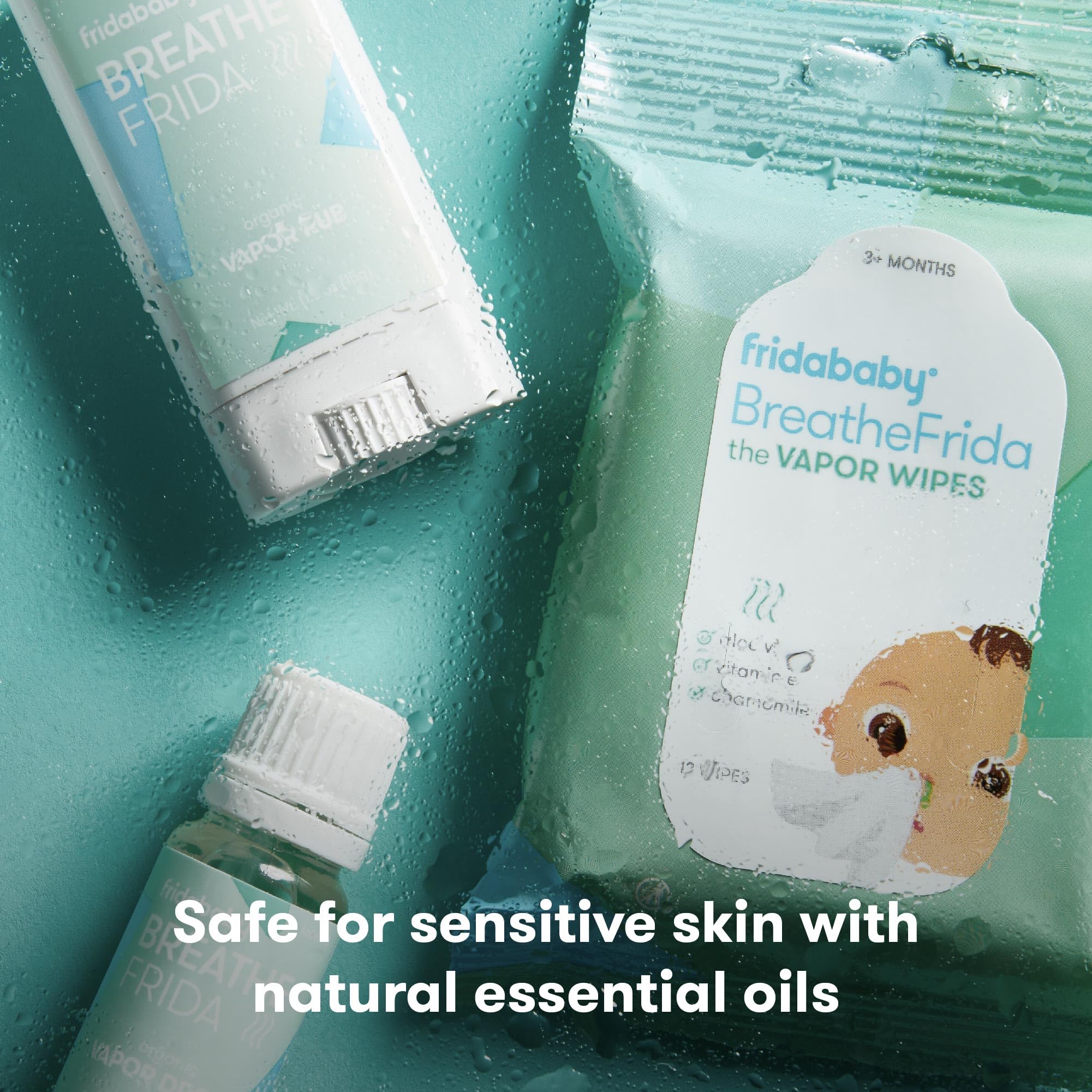 Breathe Easy Kit Sick Day Essentials by FridaBaby - Natural Vapor Wipes, Organic Vapor Rub + Organic Vapor Drops, White
