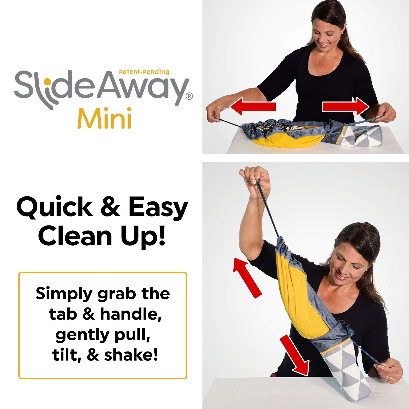 Creative QT SlideAway, Gray Triangle Print, On-The-Go Mini Storage Bag and Table Top Play Mat For Kids and Toddlers, Room and Travel Toy Organizer
