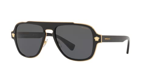 Versace Medusa Charm VE 2199 100281 Black Plastic Aviator Sunglasses Grey Polarized Lens