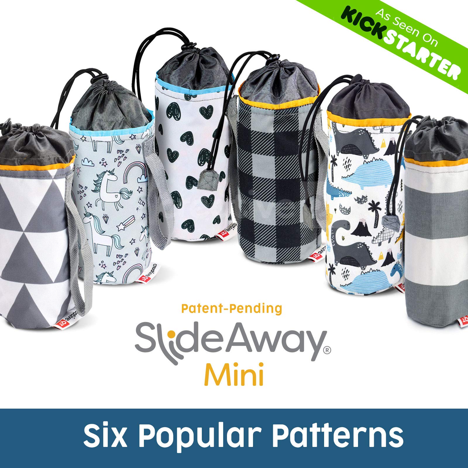 Creative QT SlideAway, Gray Triangle Print, On-The-Go Mini Storage Bag and Table Top Play Mat For Kids and Toddlers, Room and Travel Toy Organizer