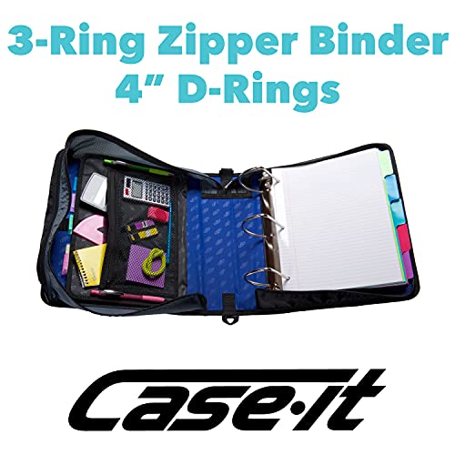 Case-it The King Sized Zip Tab Zipper Binder - 4 Inch D-Rings - 5 Subject File Folder - Multiple Pockets - 800 Sheet Capacity - Comes with Shoulder Strap - Purple D-186