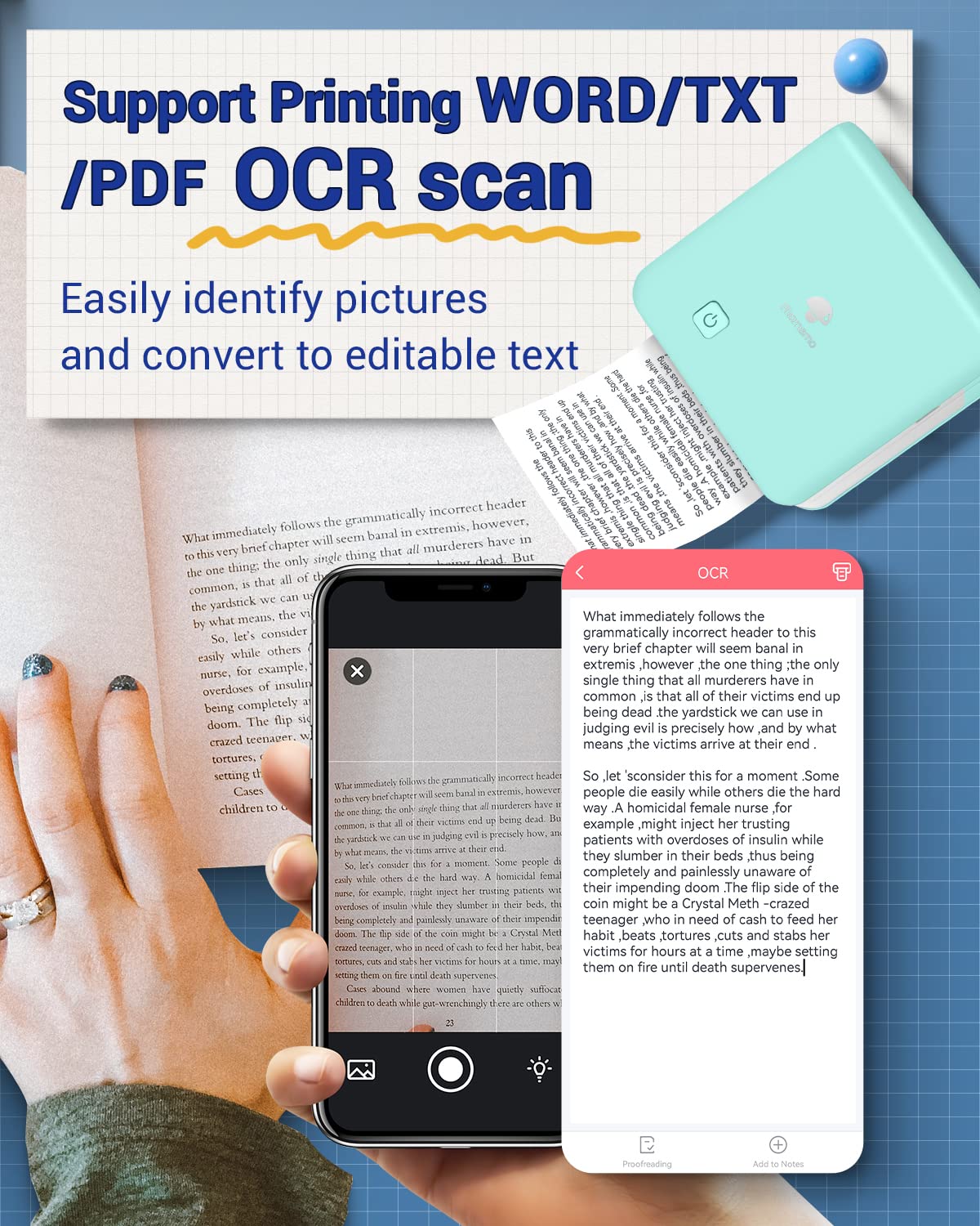 Memoking Inkless Bluetooth Printer - HD 300dpi Photo Sticker Printer Machine Mini - M02 Pro Thermal Mini Printer for Pad&Phone - 2" Mini Sticker Maker Machine Printer for Memo,Photo,DIY,Fun,1D/QR,Logo