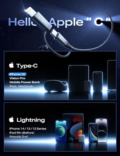 [Safety Certified] iPhone 15 Car Charger, LISEN Fast Charging 48W Cigarette Lighter USB Charger iPhone USB C Car Charger with 2-in-1 USB C and Lightning Cable for iPhone 15, Red