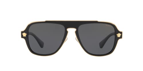 Versace Medusa Charm VE 2199 100281 Black Plastic Aviator Sunglasses Grey Polarized Lens