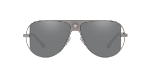 Versace Man Sunglasses Gunmetal Frame, Grey Mirror Silver Lenses, 57MM