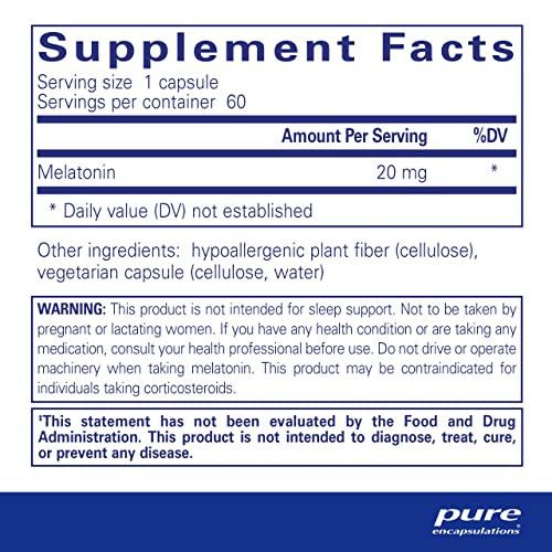 Pure Encapsulations Melatonin 20 mg | Supplement to Support Natural Sleep Cycles, Cells, and Tissues* | 60 Capsules