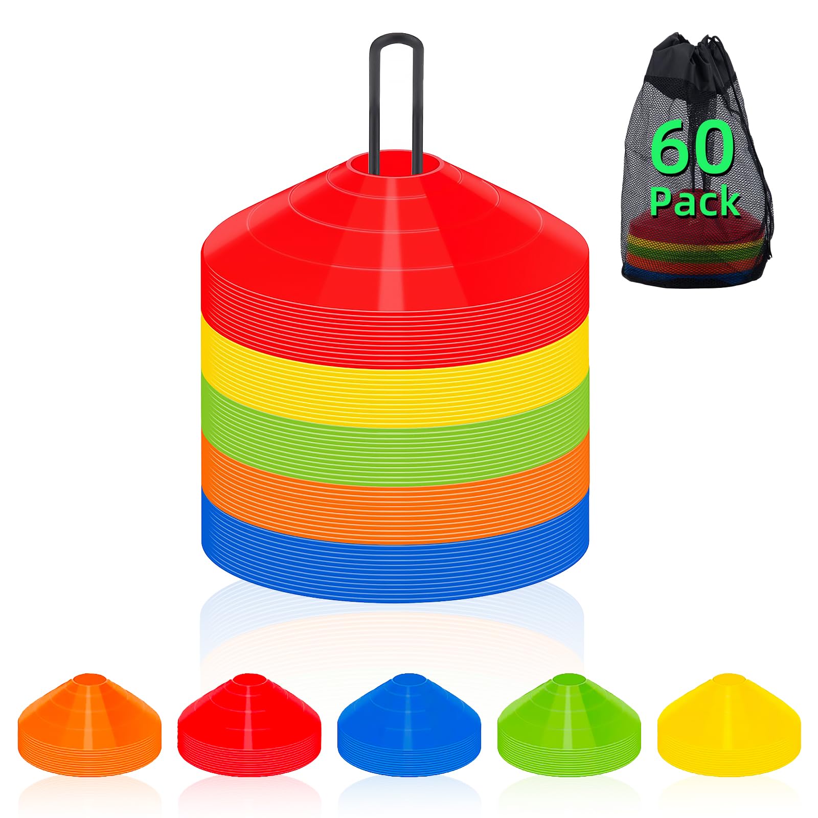 CLEAN PIONEER 60 Pack Agile Soccer Cones with Portable Bags & Brackets,Sports Cones,Cone Sport,Agile Soccer Cones Used for Football TrainingâŚ