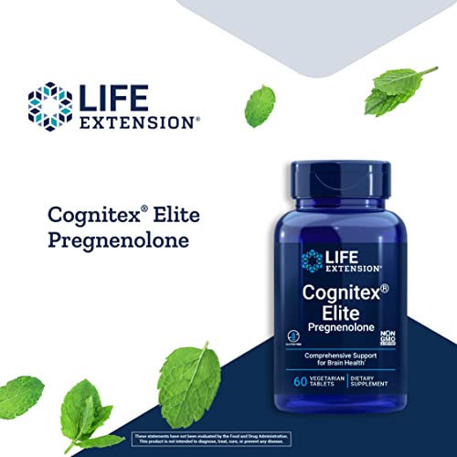 Life Extension Cognitex Elite Pregnenolone - Brain Health Supplement for Memory, Focus & Cognition - Formula with Phosphatidylserine, Ashwagandha & SAGE Extract, Calcium + More - 60 Vegetarian Tablets