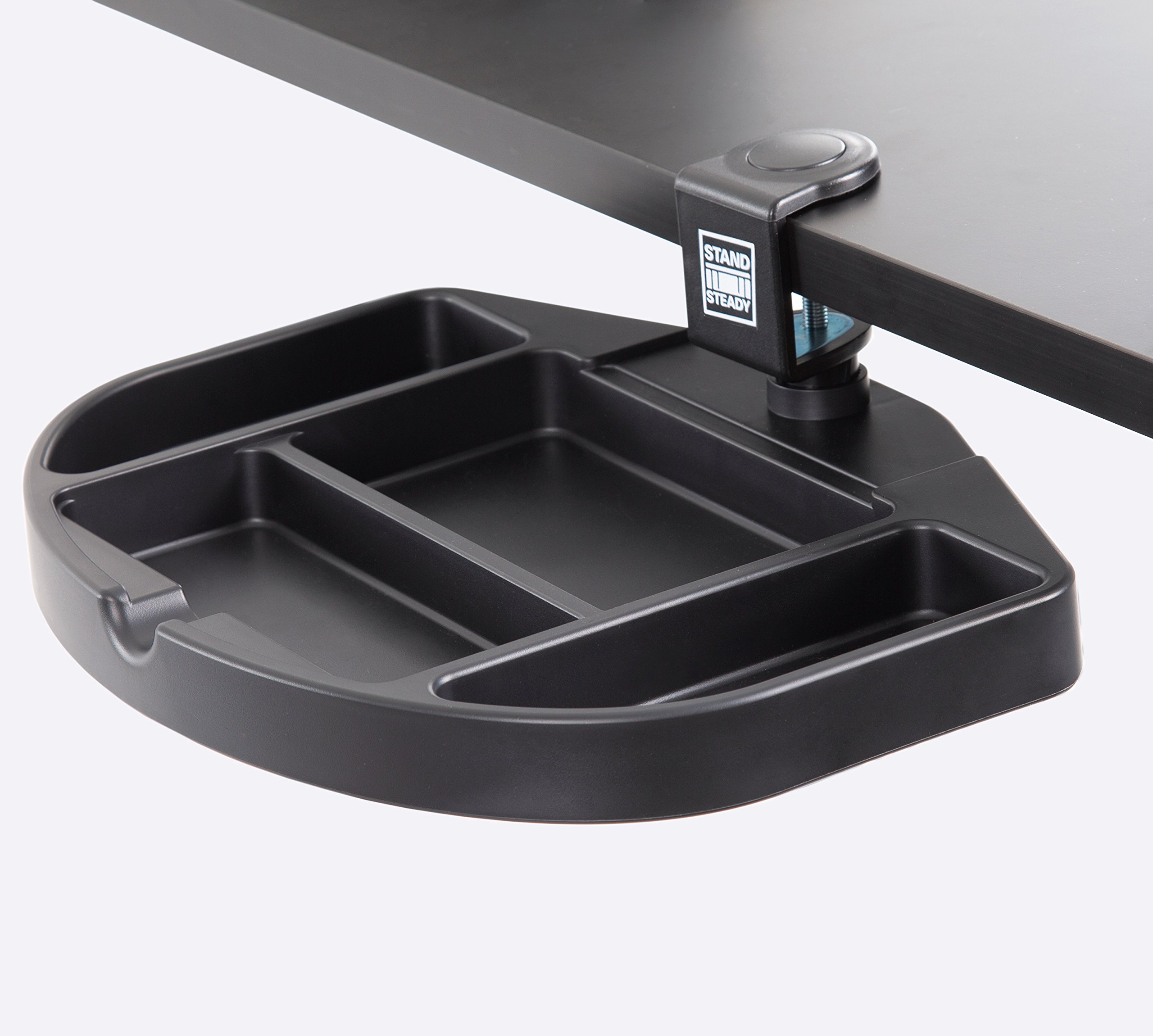 Stand Steady Pen Cup | Original 3-in-1 Desk Organizer | Free Up Desk Space with Clamp On Pen Holder & Bag Hook | No Drill Needed | Organize Pencils, Markers, Paper Clips & More (Black)