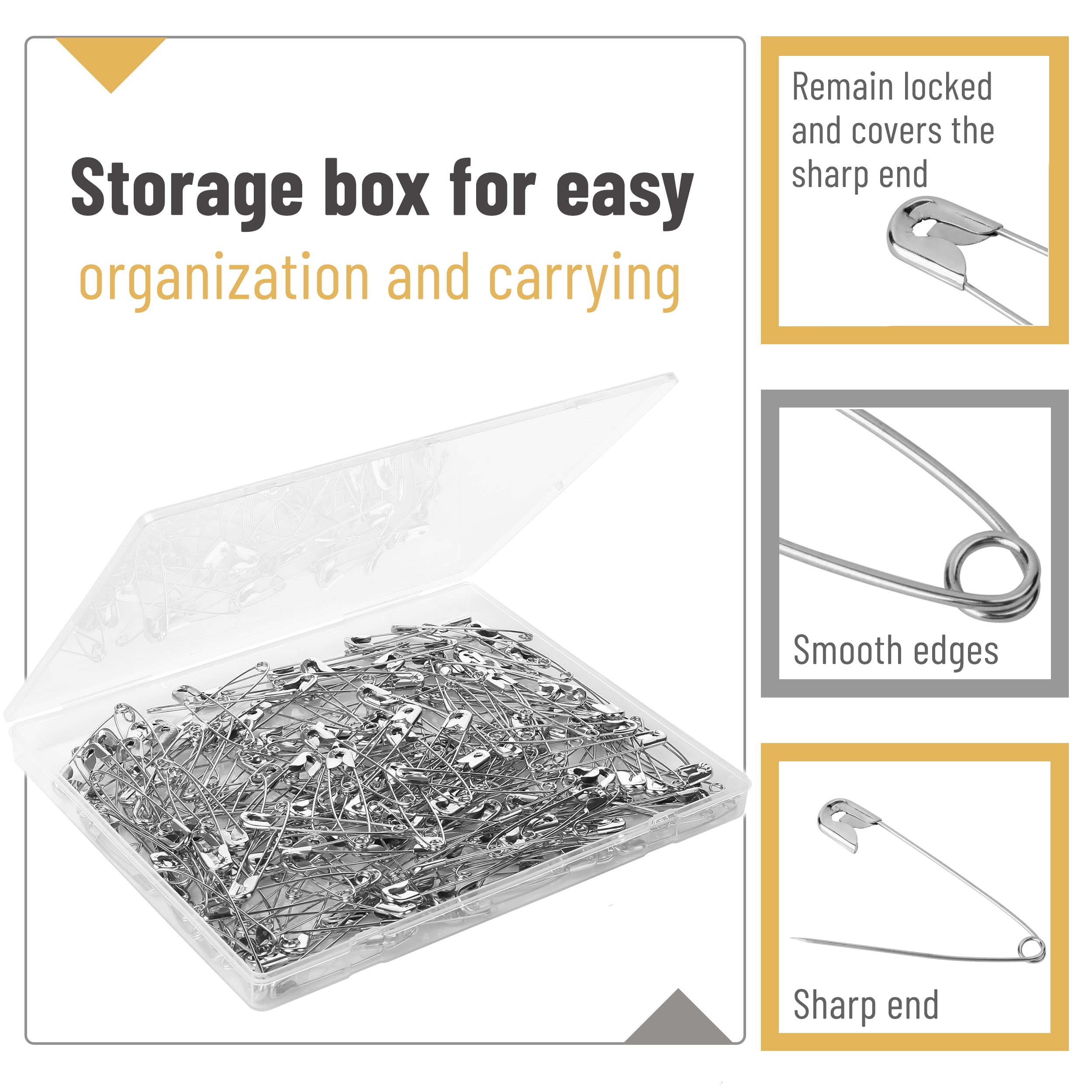 Mr. Pen Silver Safety Pins, 2.1 Inches, Pack of 200