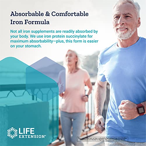 Life Extension Iron Protein Plus โ Highly Absorbable Form of Irons Supplement for Red Blood Cell & Protein Production โ Once Daily - Gluten-Free, Non-GMO, Vegetarian โ 100 Capsules