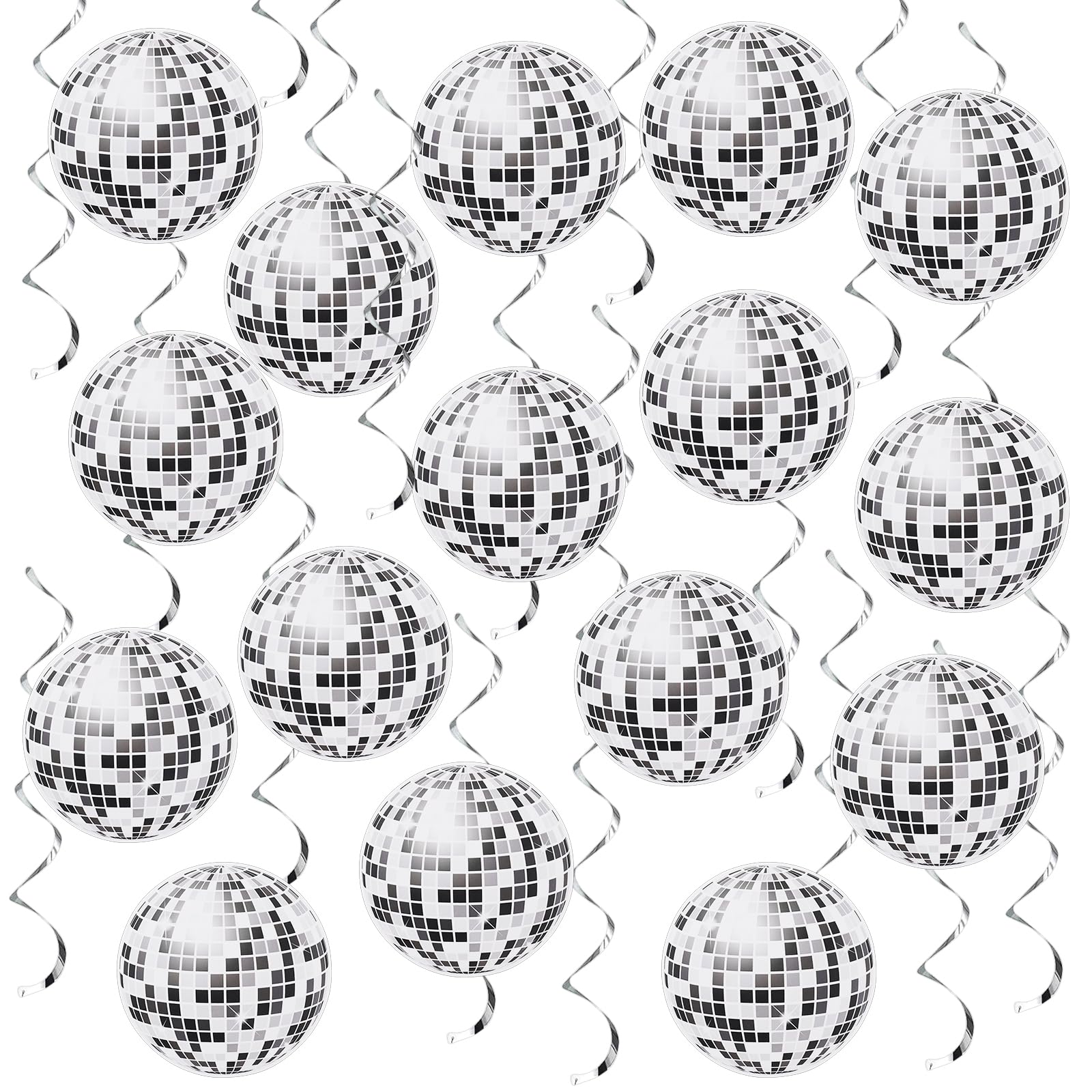 70pcs Paper Disco Ball Decorations and Plastic Foil Silver Hanging Swirls, Disco Party Decorations 70's Themed Party Decor Ball Card for Disco Fever Hippie Birthday Party Favors