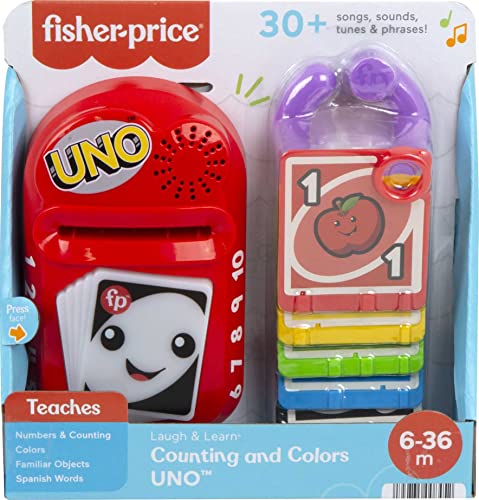 Fisher-Price Laugh & Learn Baby & Toddler Toy Counting and Colors Uno with Educational Music & Lights for Ages 6+ Months