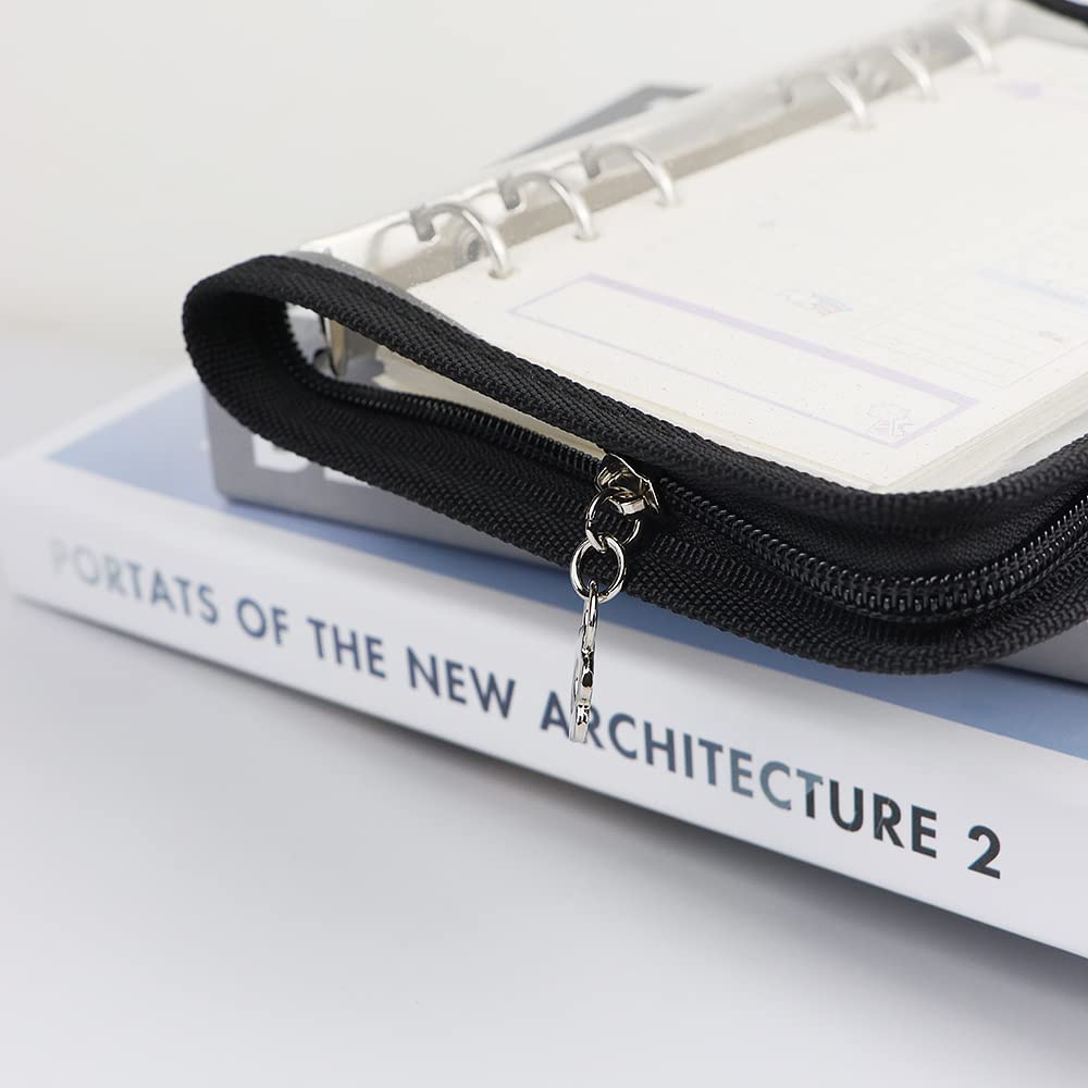 A6 Binder Cover Refillable 6 Ring Notebook Binder Clear Soft PVC Zipper Binders Folder for 6 Hole Filler Paper Personal File Organizer Planner(Black Zipper Closure)