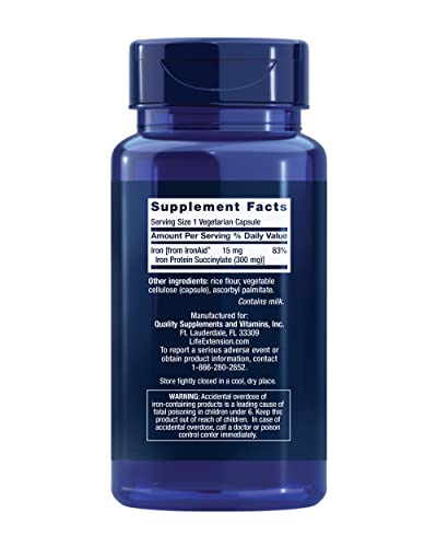 Life Extension Iron Protein Plus โ Highly Absorbable Form of Irons Supplement for Red Blood Cell & Protein Production โ Once Daily - Gluten-Free, Non-GMO, Vegetarian โ 100 Capsules