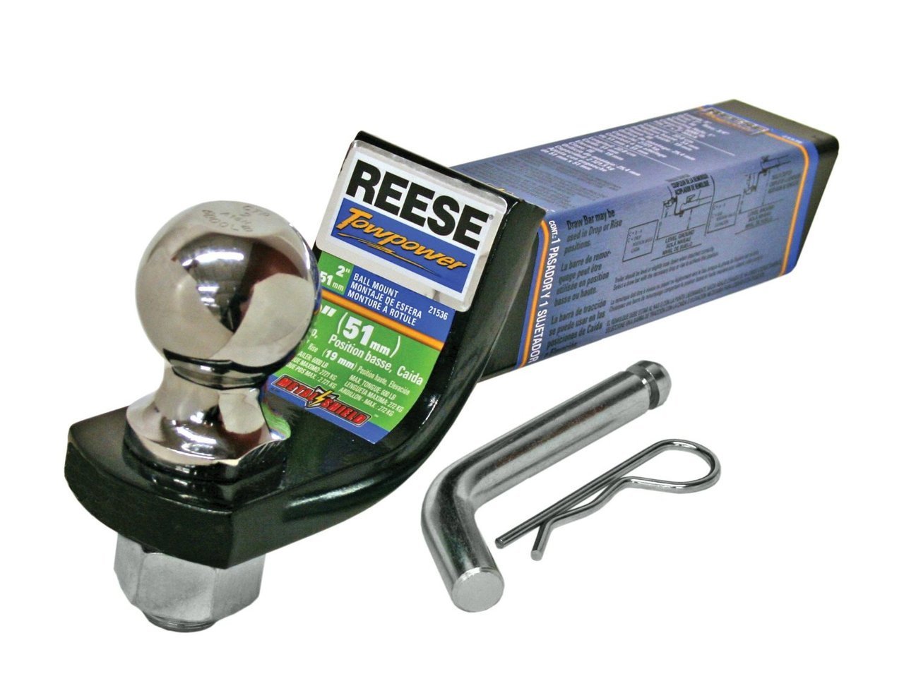 Reese 21536 Drawbar 2 Inch Square and Ballmount Towing 2 Inch Starter Kit, Black