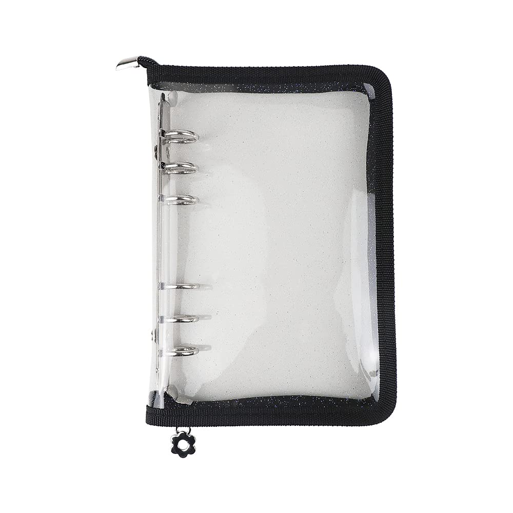 A6 Binder Cover Refillable 6 Ring Notebook Binder Clear Soft PVC Zipper Binders Folder for 6 Hole Filler Paper Personal File Organizer Planner(Black Zipper Closure)