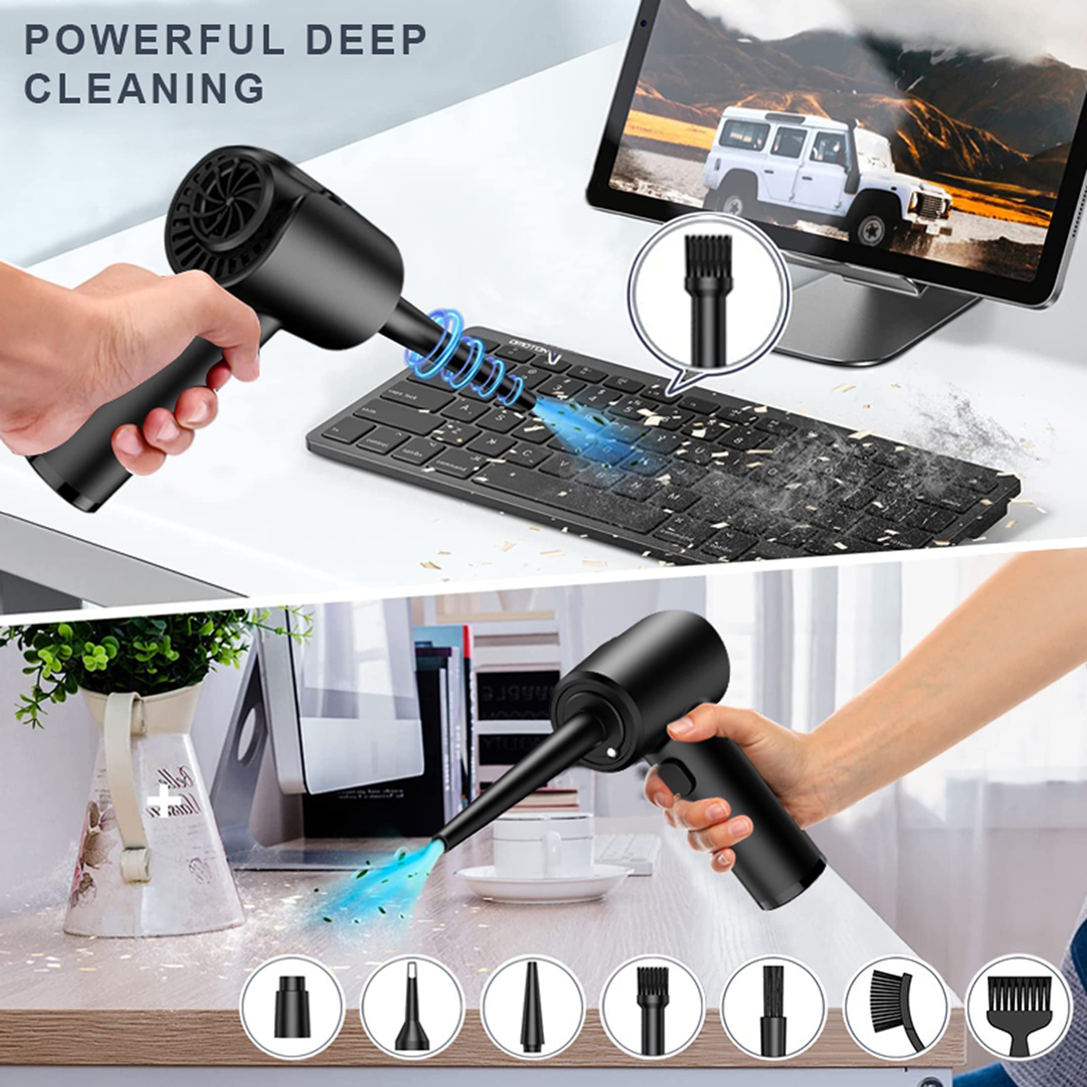 Compressed air Duster, 51000RPM Keyboard Cleaner 6000mAh Cordless Electric air Duster Reusable USB Rechargeable Keyboard Cleaning Kit is Suitable for Computer, Car, Household Dust Removal
