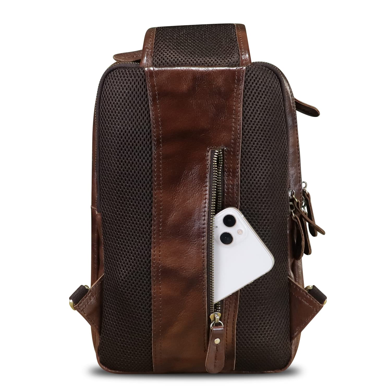 Genuine Leather Sling Bags Hiking Sling Backpacks Vintage Handmade Crossbody Chest Daypack Anti-theft Shoulder Satchel (Coffee)