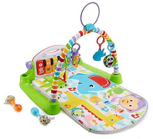 Fisher-Price Baby Playmat Deluxe Kick & Play Piano Gym & Maracas With Smart Stages Learning Content, 5 Linkable Toys & 2 Soft Rattles [Amazon Exclusive]