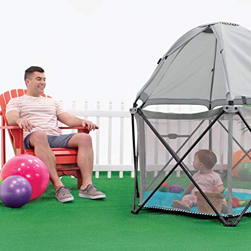 Summer Pop ‘n Play SE Hex Playard, 6-Sided, Sweet Life Edition, Aqua Sugar Color – Full Coverage Play Pen for Indoor and Outdoor Use - Fast, Easy and Compact Fold Aqua Sugar
