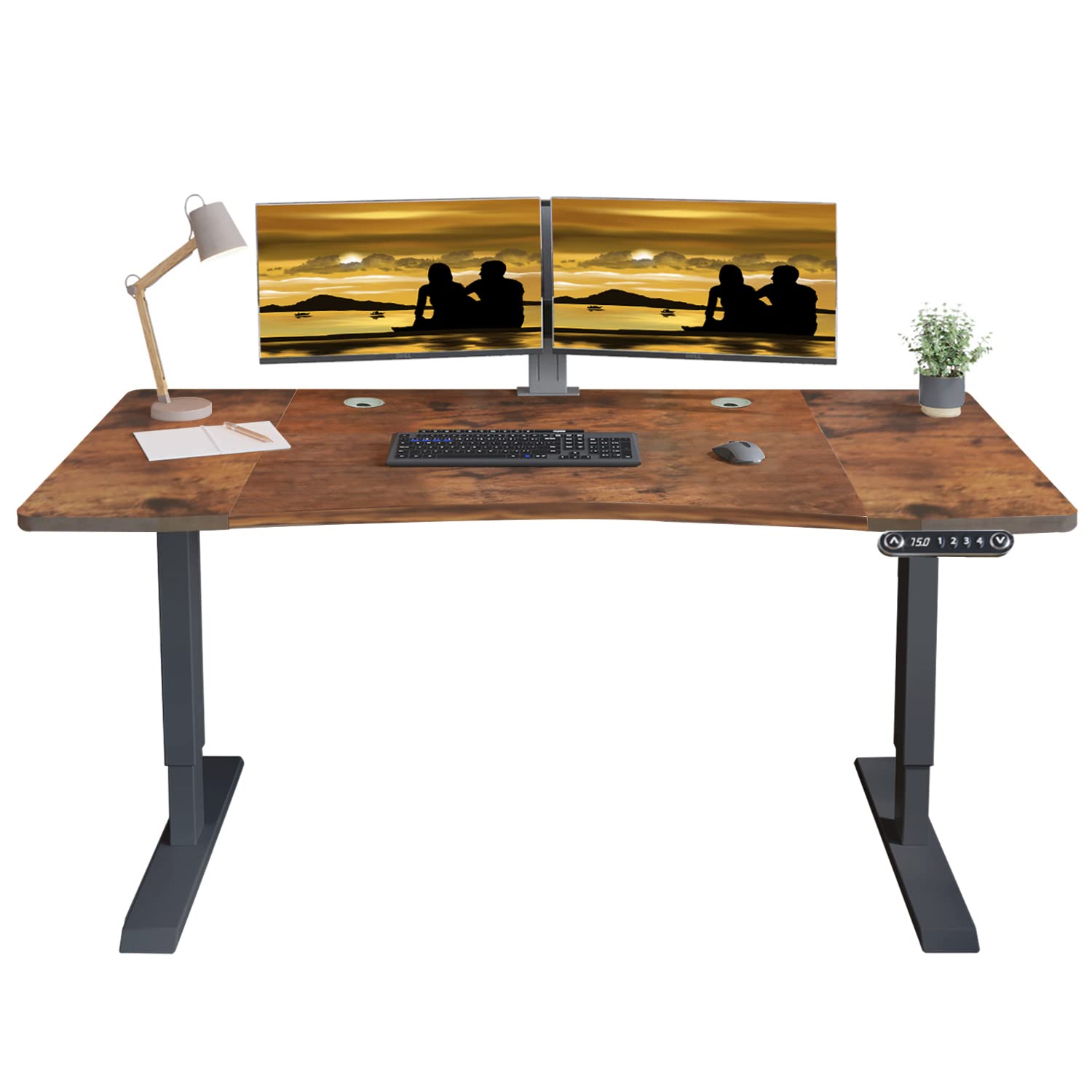 Jceet Dual Motor Electric Standing Desk - 63 x 30 Inch Adjustable Height Sit Stand Computer Desk with Splice Board, Stand Up Desk Table for Home Office, Rustic Brown Top(with Radian)
