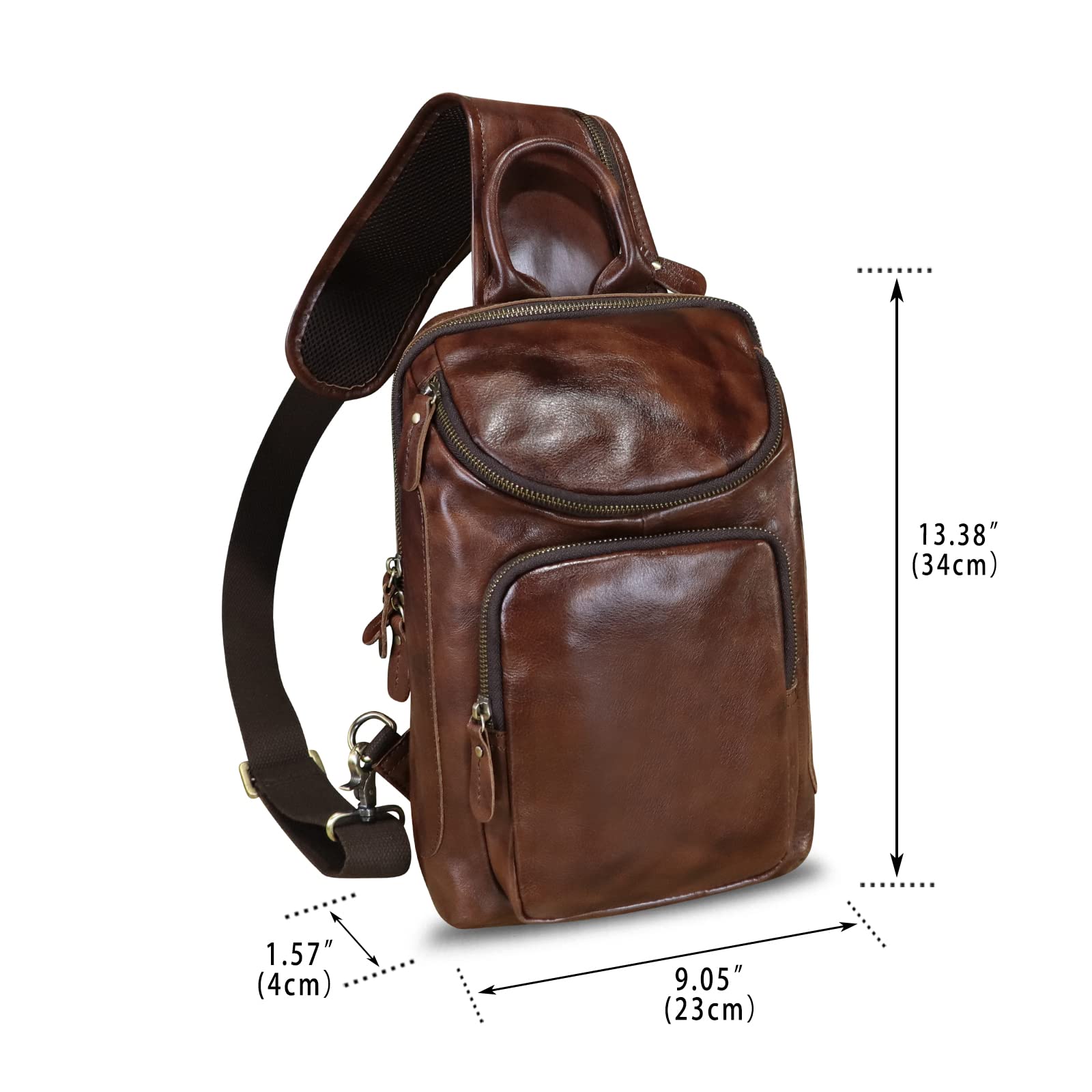 Genuine Leather Sling Bags Hiking Sling Backpacks Vintage Handmade Crossbody Chest Daypack Anti-theft Shoulder Satchel (Coffee)
