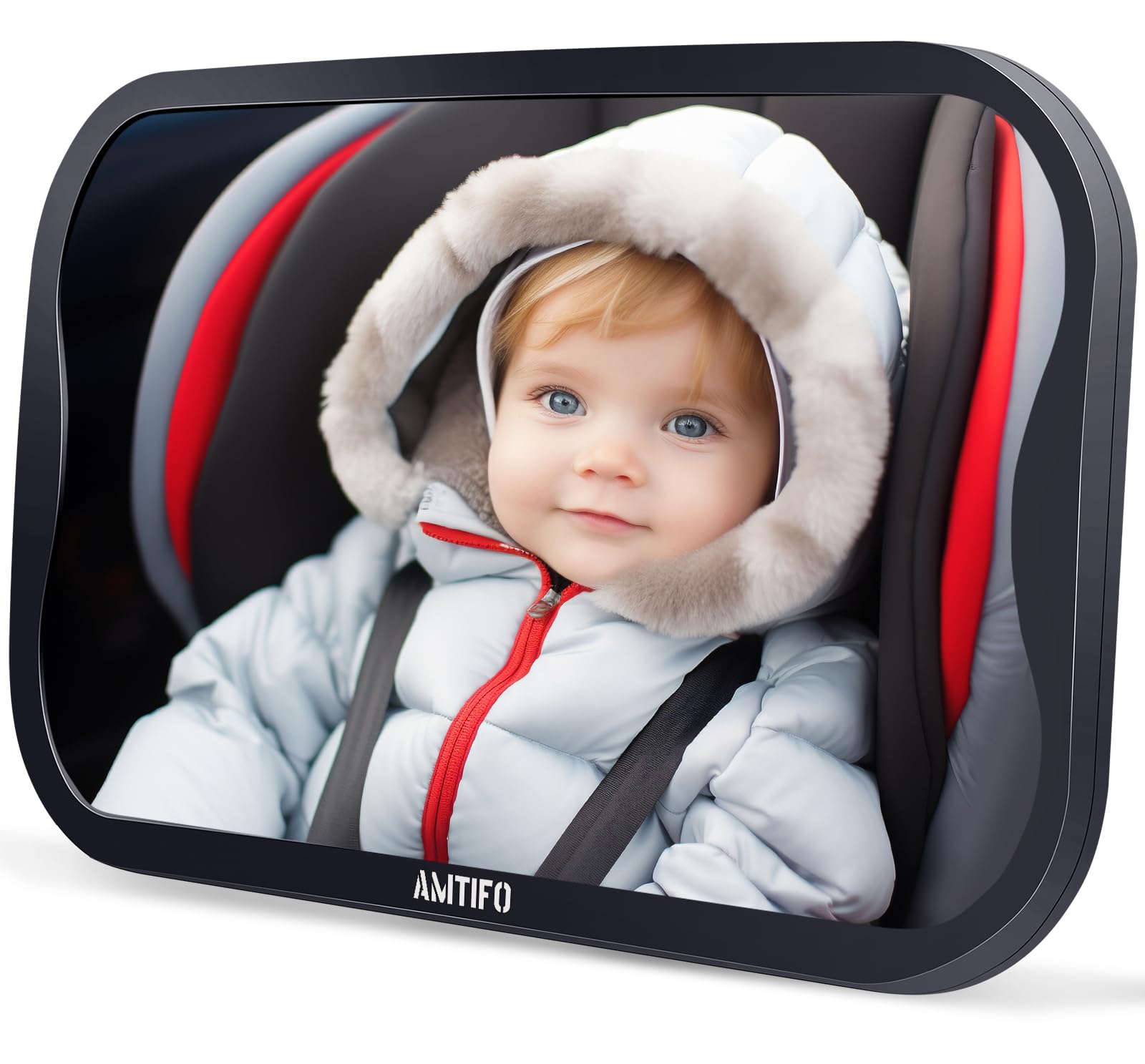 Baby Car Mirror for Rear-Facing Seat - Shatterproof & No-Shake Design,Wide-Angle View,Easy Install 360° Adjustable,Infant and Toddler Travel Essential,by AMTIFO