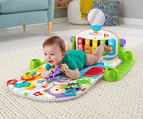 Fisher-Price Baby Playmat Deluxe Kick & Play Piano Gym & Maracas With Smart Stages Learning Content, 5 Linkable Toys & 2 Soft Rattles [Amazon Exclusive]