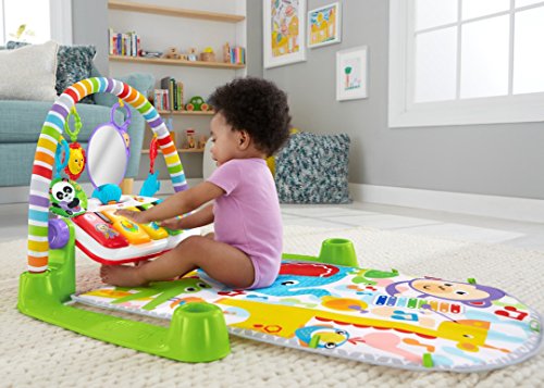 Fisher-Price Baby Playmat Deluxe Kick & Play Piano Gym & Maracas With Smart Stages Learning Content, 5 Linkable Toys & 2 Soft Rattles [Amazon Exclusive]
