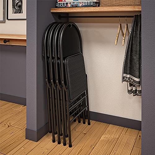 COSCO Essentials Commercial XL Comfort Fabric Padded Metal Folding Chair with Contoured Seat Back, 300 lb. Weight Rating, Triple Braced, 4-Pack, Black