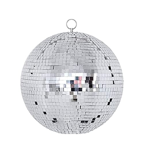 16 Inch Large Disco Ball Decorations, 70's 80's 90's Silver Rotating Glass Mirror Ball with Hanging Ring, for Bar DJ Club Stage Lighting Holiday Christmas Party Birthday