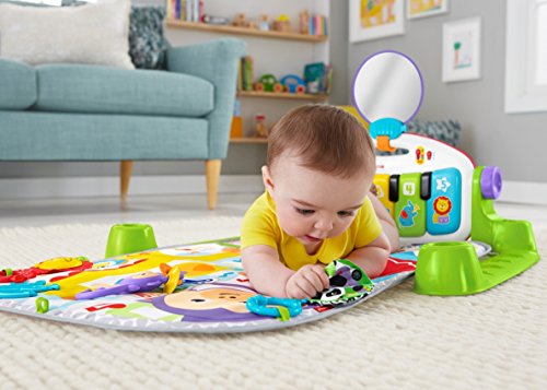 Fisher-Price Baby Playmat Deluxe Kick & Play Piano Gym & Maracas With Smart Stages Learning Content, 5 Linkable Toys & 2 Soft Rattles [Amazon Exclusive]