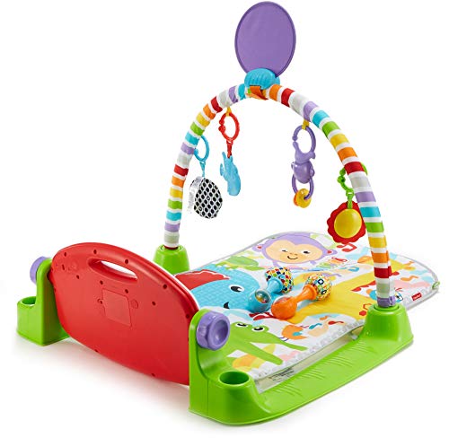 Fisher-Price Baby Playmat Deluxe Kick & Play Piano Gym & Maracas With Smart Stages Learning Content, 5 Linkable Toys & 2 Soft Rattles [Amazon Exclusive]