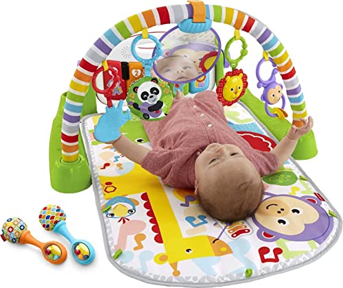 Fisher-Price Baby Playmat Deluxe Kick & Play Piano Gym & Maracas With Smart Stages Learning Content, 5 Linkable Toys & 2 Soft Rattles [Amazon Exclusive]