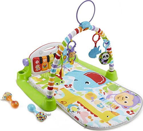 Fisher-Price Baby Playmat Deluxe Kick & Play Piano Gym & Maracas With Smart Stages Learning Content, 5 Linkable Toys & 2 Soft Rattles [Amazon Exclusive]