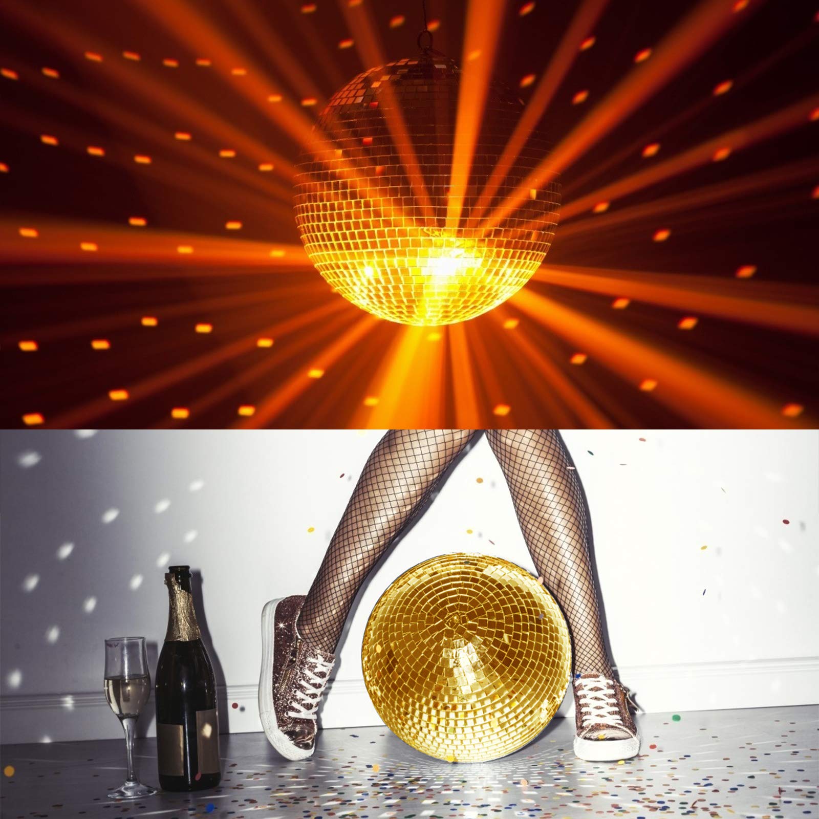 Disco Ball, LEEUEE Gold Mirror Ball Large Ceiling Hanging Disco Ball Lighting Party Decoration for Home Room Dance Parties Bar Pub Xmas Wedding Show Club (8 INCH)